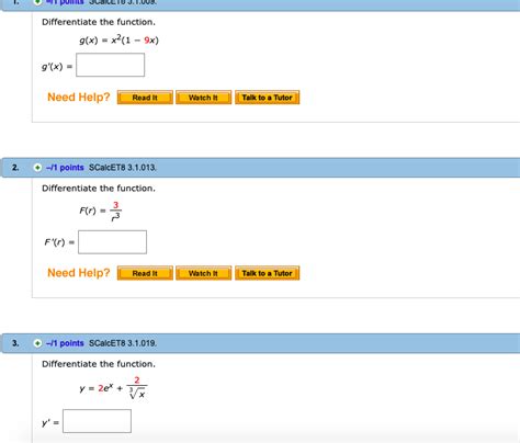 solved differentiate the function g x x2 1 9x g x