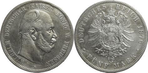 Kaiserreich Preussen 5 Mark 1876 A Wilhelm I 1861 1888 Kursmünze