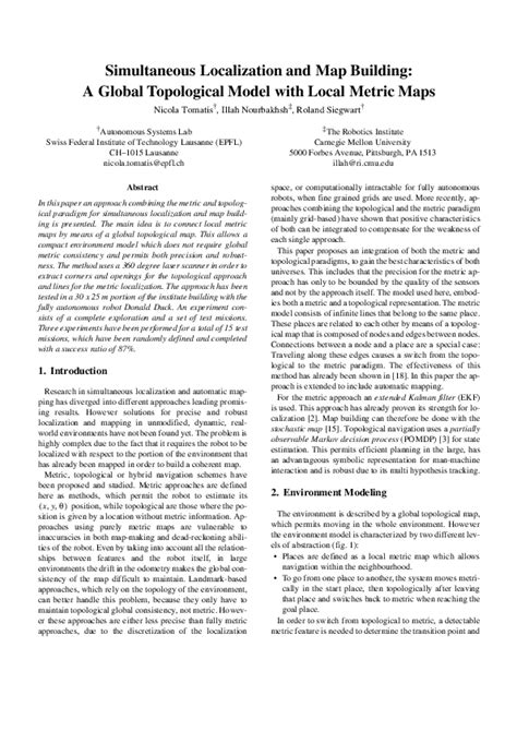 pdf simultaneous localization and map building a global topological model with local metric