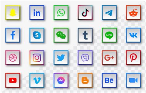 Iconos De Redes Sociales En Botones Cuadrados Modernos Con Sombra