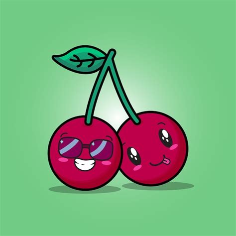 Lindos Personajes De Cerezas Kawaii Vector Premium