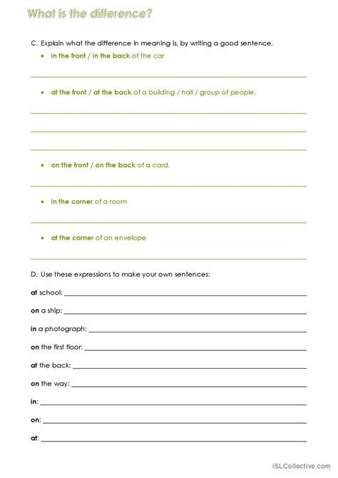Preposition of Position in at on gen Français FLE fiches pedagogiques