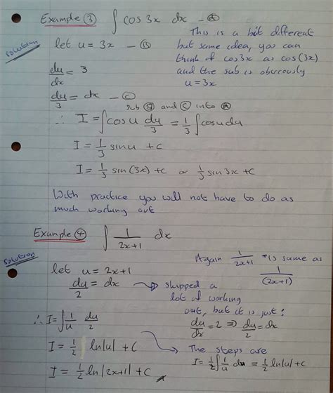 a level maths notes a2 integration ii substitution function of a linear function part 2