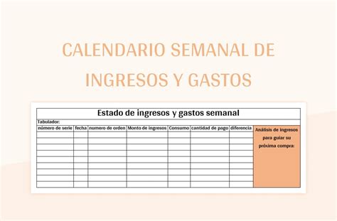 Plantilla De Formato Excel Calendario Semanal De Ingresos Y Gastos Y