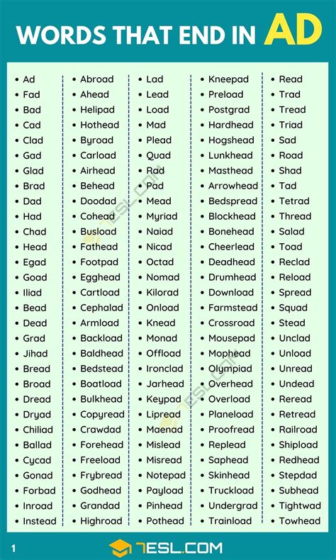 455 Words That End In AD In English 7ESL Words Images And Words Ads