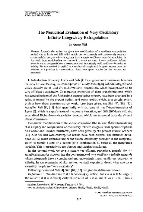 pdf a sidi the numerical evaluation of very oscillatory infinite integrals by extrapolation