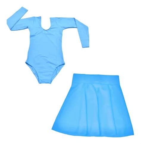 Roupa Ballet Collant Manga Longa E Saia Infantil Colorido