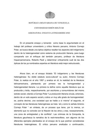 Ensayo Cornejo Polar PDF Descarga Gratuita