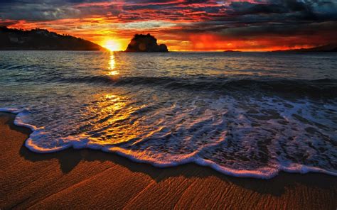 Papel de parede luz solar Pôr do sol mar costa reflexão de praia
