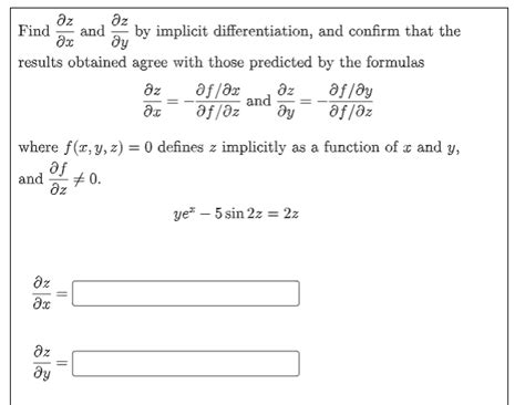 solved find ∂x∂z and ∂y∂z by implicit differentiation and