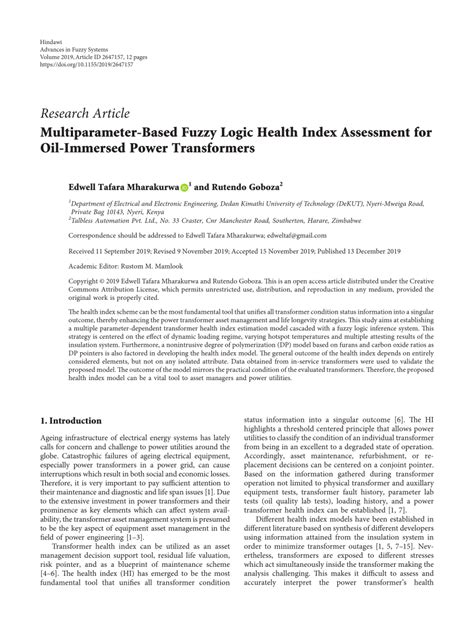pdf multiparameter based fuzzy logic health index assessment for oil immersed power transformers