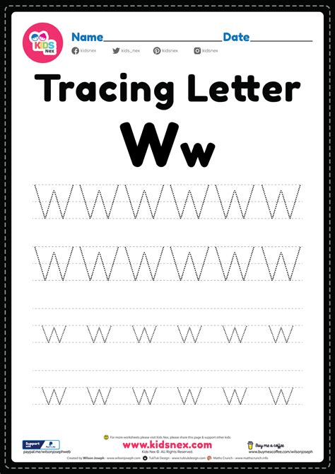 Free Printable Pdf Tracing Letter W Alphabet Worksheet