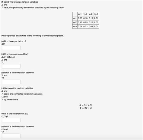 solved 1 point the bivariate random variables x] and yhave