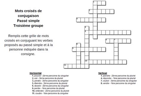 Mots croisés de conjugaison pour s entraîner à conjuguer au présent à