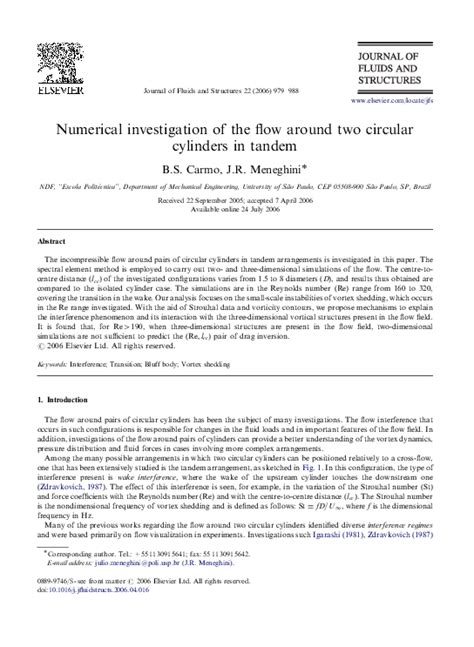 pdf numerical investigation of the flow around two circular cylinders in tandem julio r