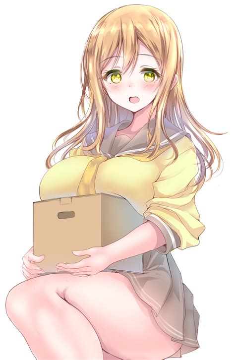 Big Boobs Blonde Gorua School Uniform White Background Anime Girls