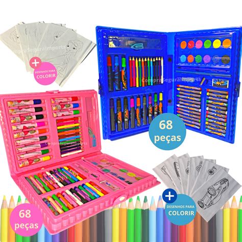 Estojo Maleta De Pintura Infantil Estojo 68 Peças Para Colorir 150