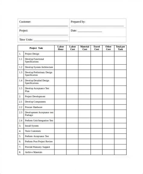 Free 8 Sample Project Estimate Templates In Excel Ms Word Pdf