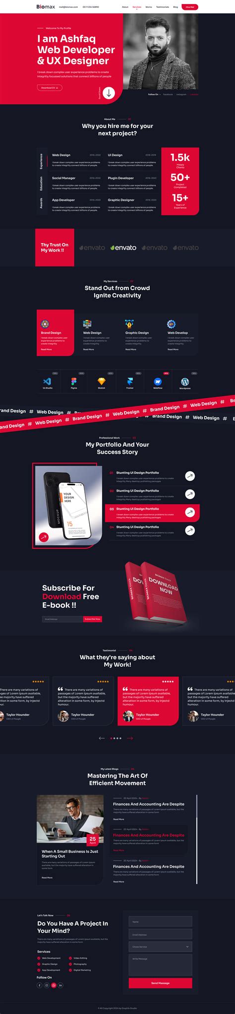 Biomax Personal Portfolio Web Template UI UX Design Images Behance