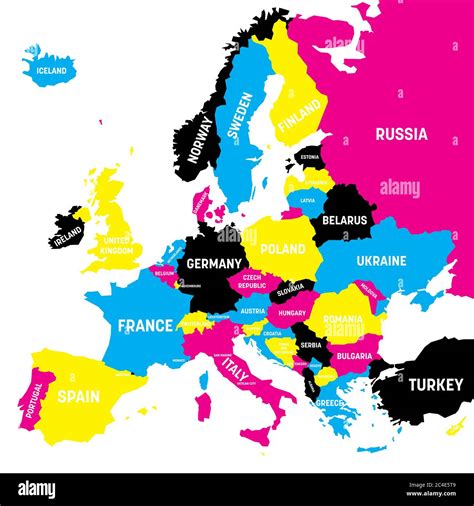 Political Map Of Europe Continent In CMYK Colors Isolated On White