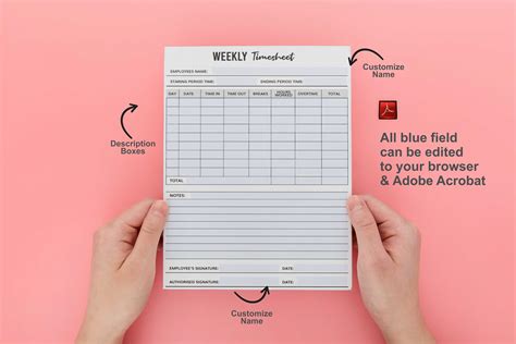 Employee Time Sheet Timesheet Time Log Employee Schedule Editable Time