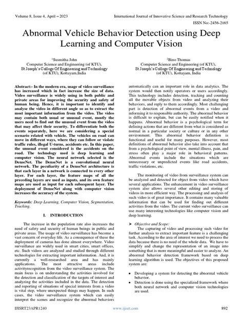 abnormal vehicle behavior detection using deep learning and computer vision pdf deep