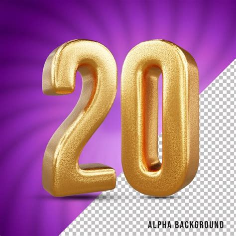 Efecto de texto dorado 3d número 20 Archivo PSD Premium
