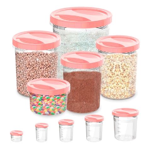 Porta Mantimento Conjunto De Potes Tampa Rosca 5 Peças Rosa