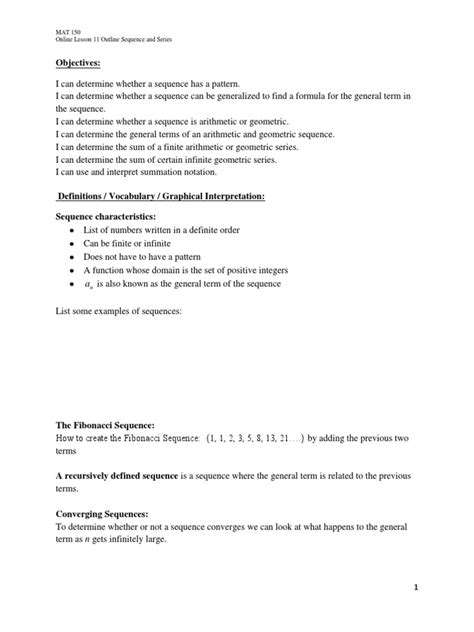 lesson 11 outline sequence and series pdf sequence summation