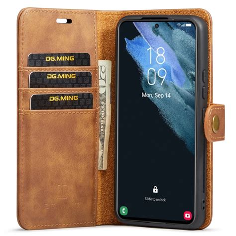 DG Ming 2 i 1 Lommebok deksel I Lær Samsung Galaxy S22 5G brun