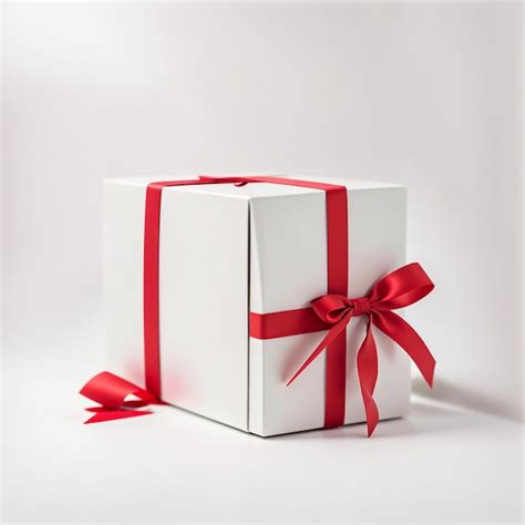 Premium AI Image A White Gift Box With A Red Ribbon Isolated On A