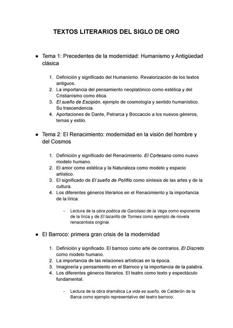 Índice Textos literarios del siglo de oro UNED Studocu