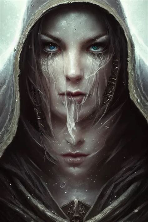 Front Portrait Of Hooded Mage Full Body Fine Art Stable Diffusion