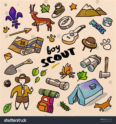 Boyscout Set Watercolor Drawing Sketch Illustration ภาพประกอบสตอก