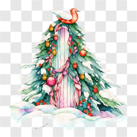 Télécharger Arbre de Noël orné avec oiseau PNG En Ligne Creative Fabrica