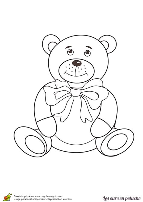 Dessin à colorier dun ours en peluche avec un ruban
