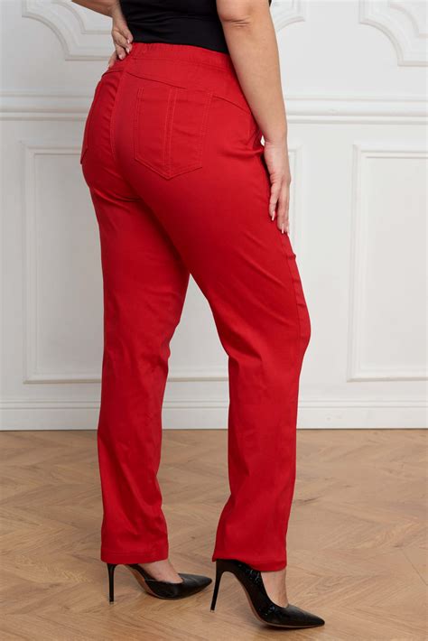 Czerwone Spodnie Nilda Z Prost Nogawk Wysoki Stan Plus Size Xxl Moda