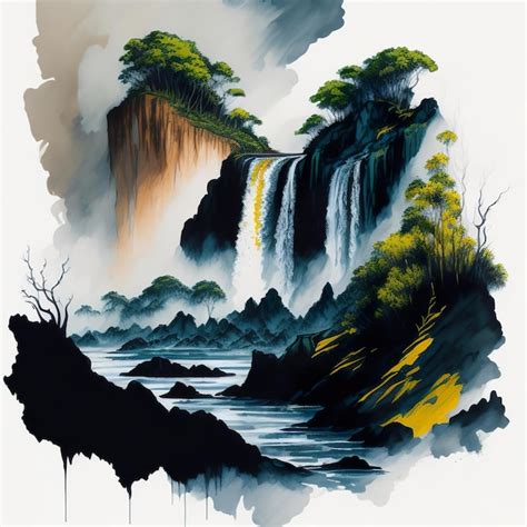 Une Peinture D Une Chute D Eau Avec Le Mot Chute D Eau Dessus Photo