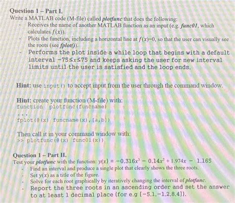 solved question 1 part i write a matlab code m file
