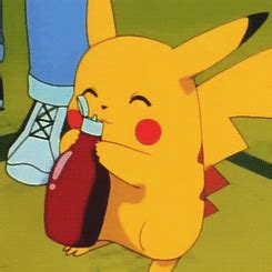 A Pikachu Holding A Bottle In It S Hand