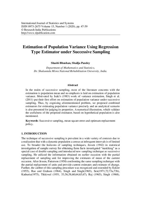 pdf estimation of population variance using regression type estimator under successive
