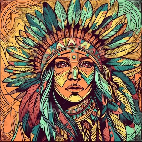 Premium AI Image A Drawing Of A Native Indian Woman With Feathers On