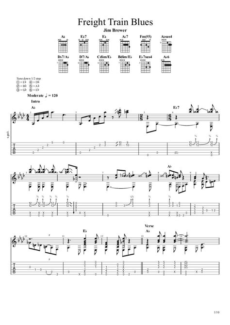 Freight Train Blues Fingerstyle Tab Chords Jim Brewer