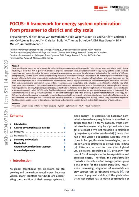 pdf focus a framework for energy system optimization from prosumer to district and city scale
