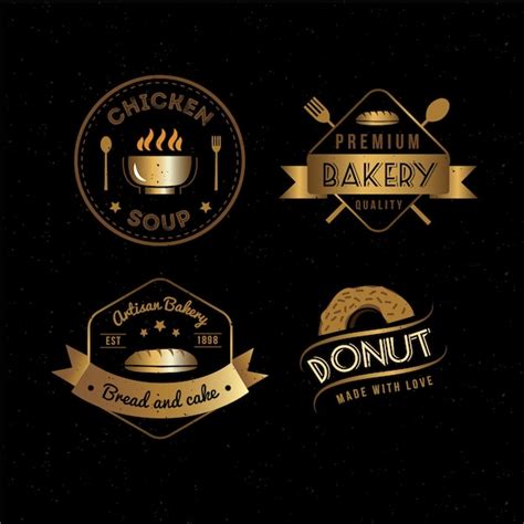 Conjunto de logotipo retrô restaurante dourado Vetor Grátis