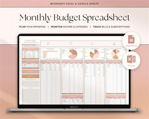 5 Aesthetic Monthly Budget Finance Tracker Google Spread Sheets Digital