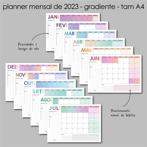 Planner Mensal De Mesa 2023 Para Imprimir Colorido Elo7 IMAGESEE