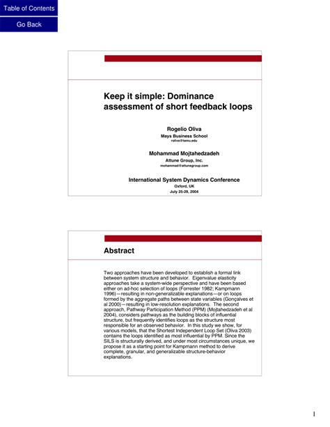 pdf keep it simple dominance assessment of short feedback loops