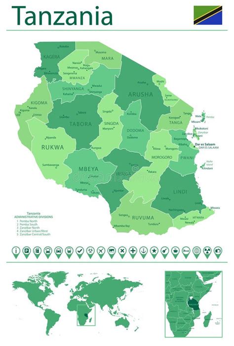 Mapa Detallado Y Bandera De Tanzania Tanzania En El Mapa Del Mundo