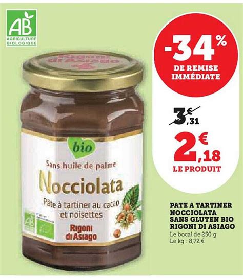 Promo Pate A Tartiner Nocciolata Sans Gluten Bio Rigoni Di Asiago Chez